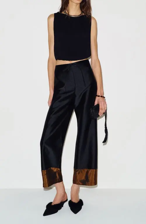 REFORMATION Olina Jacquard Hem Wide Leg Cropped Pants