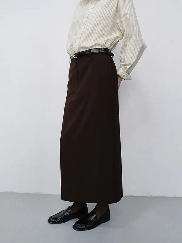 DUNST Pinstripe Column Midi Skirt