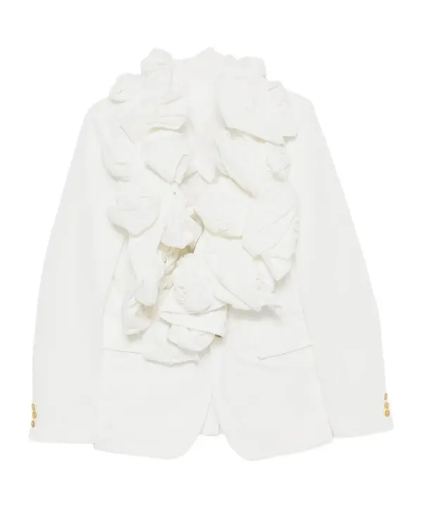 Comme Des Garçons Ruffled Floral-appliqué Jacket - White