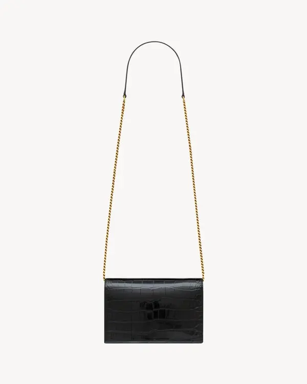 Saint Laurent Cassandre Envelope Chain Wallet In Crocodile-embossed Patent Leather