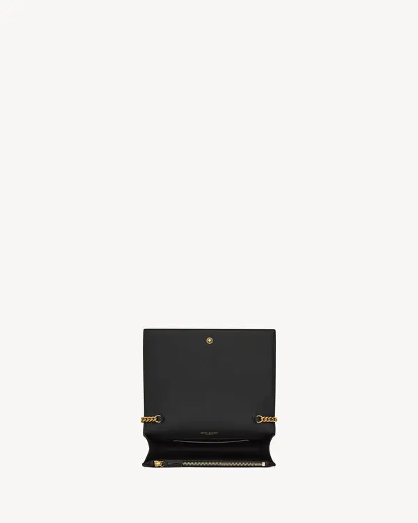 Saint Laurent Cassandre Envelope Chain Wallet In Crocodile-embossed Patent Leather