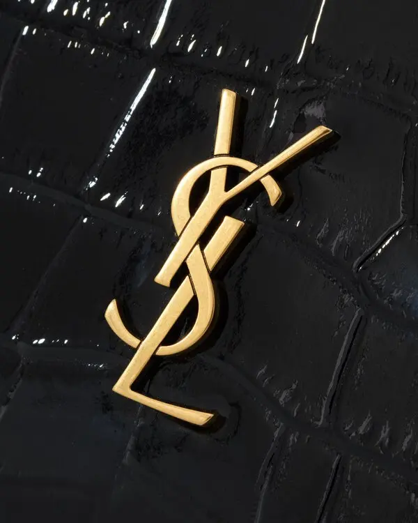 Saint Laurent Cassandre Envelope Chain Wallet In Crocodile-embossed Patent Leather
