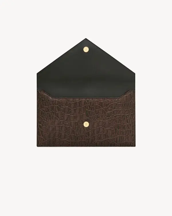 Saint Laurent Paris Pouch In Crocodile-embossed Leather