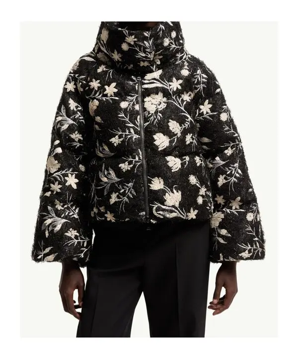 Moncler Perroquet Floral Sequin Short Down Jacket - Black