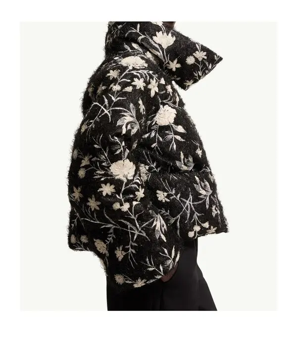 Moncler Perroquet Floral Sequin Short Down Jacket - Black