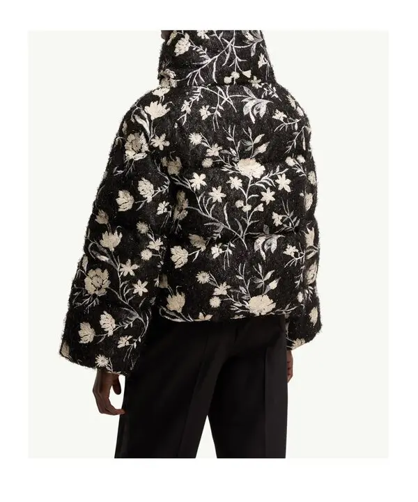 Moncler Perroquet Floral Sequin Short Down Jacket - Black