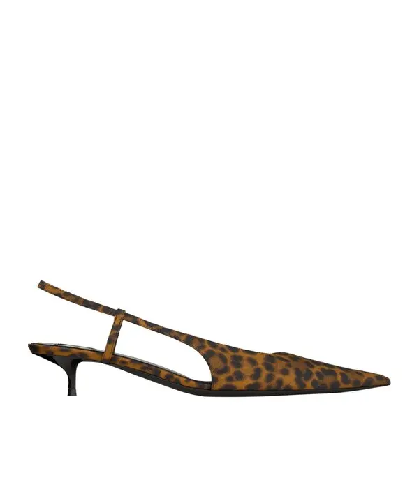 Saint Laurent Secret Slingback Pumps In Grosgrain - Leopard