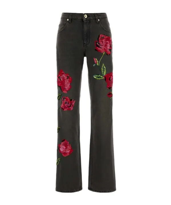Blumarine Sequin Floral Straight-leg Jeans