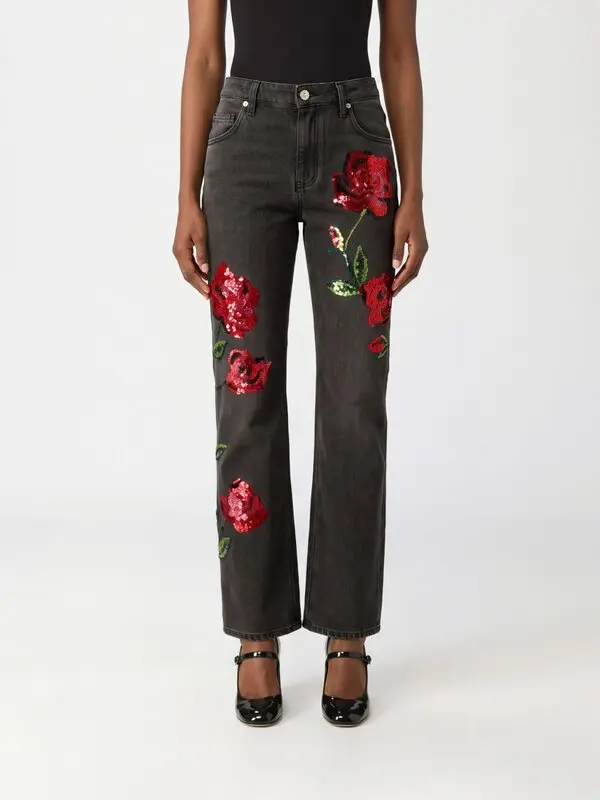 Blumarine Sequin Floral Straight-leg Jeans