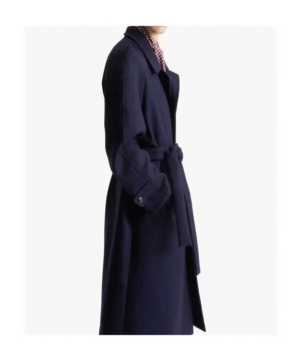 Saint Laurent Belted Balmacaan In Brushed Wool Gabardine