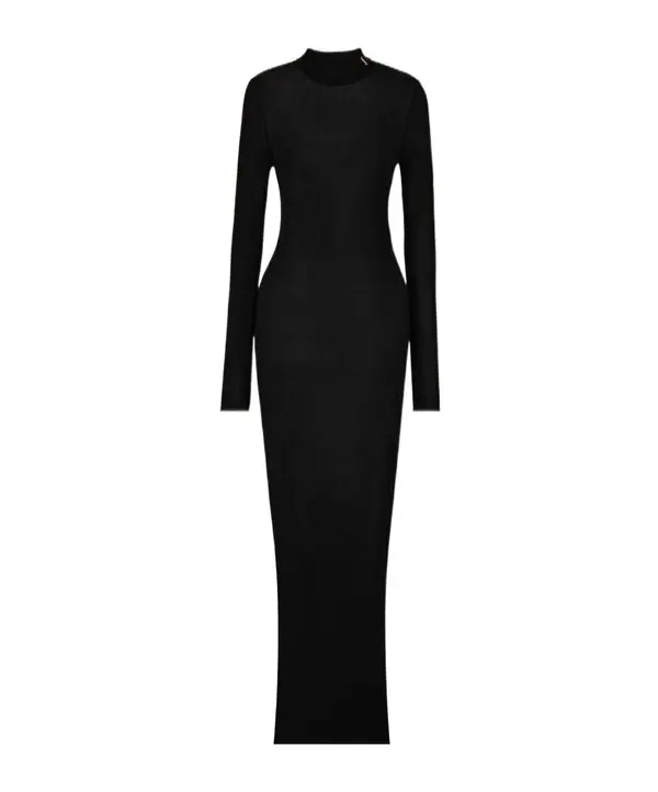 Saint Laurent Cassandre Collar Dress In Rib-knit Silk - Black