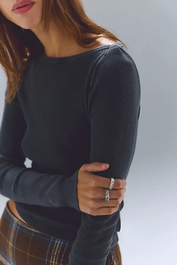 Free People We The Free Riviera Long Sleeve Thermal - Black