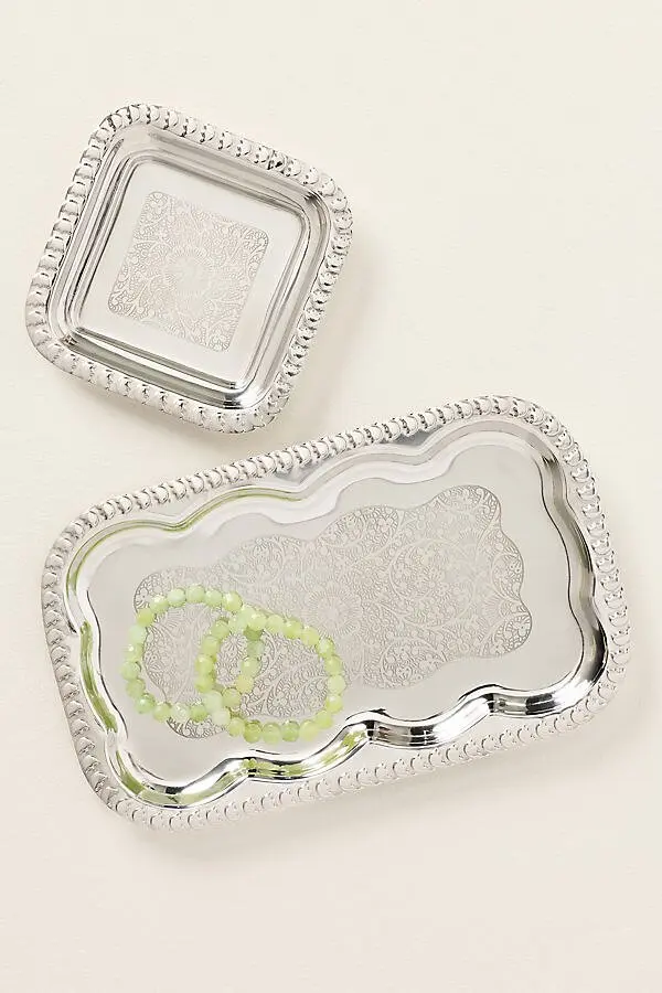 Anthropologie Fleur Etched Silver Trket - Rectangle