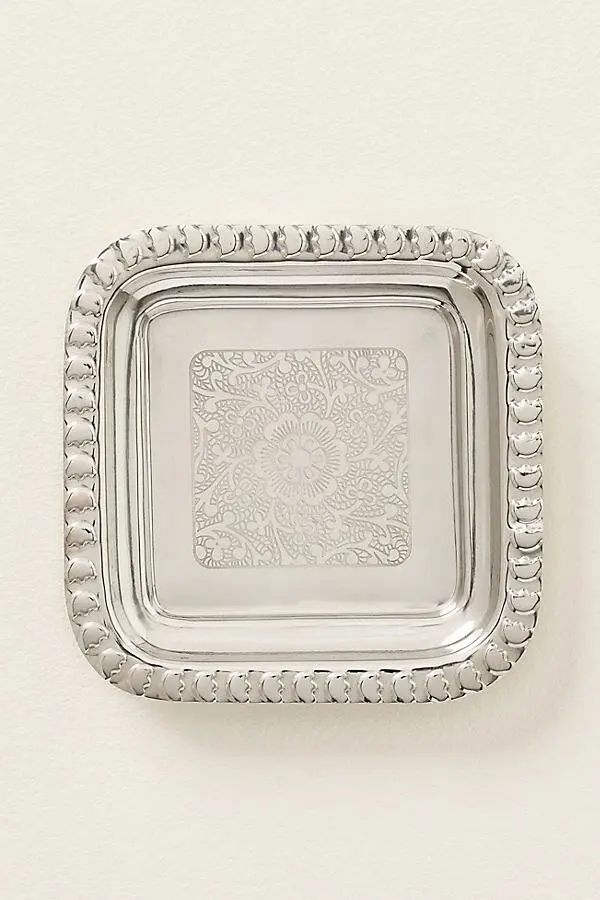 Anthropologie Fleur Etched Silver Trket - Square