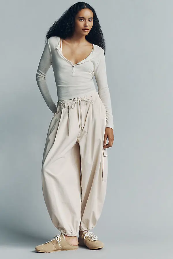 Anthropologie 100% Cotton Overd Balloon Cargo Pants - Neutral