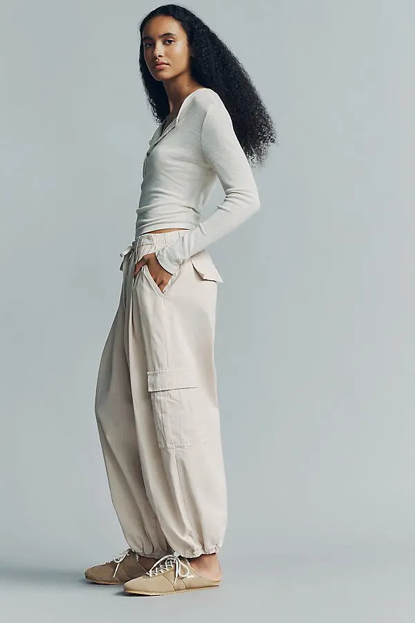 Anthropologie 100% Cotton Overd Balloon Cargo Pants - Neutral