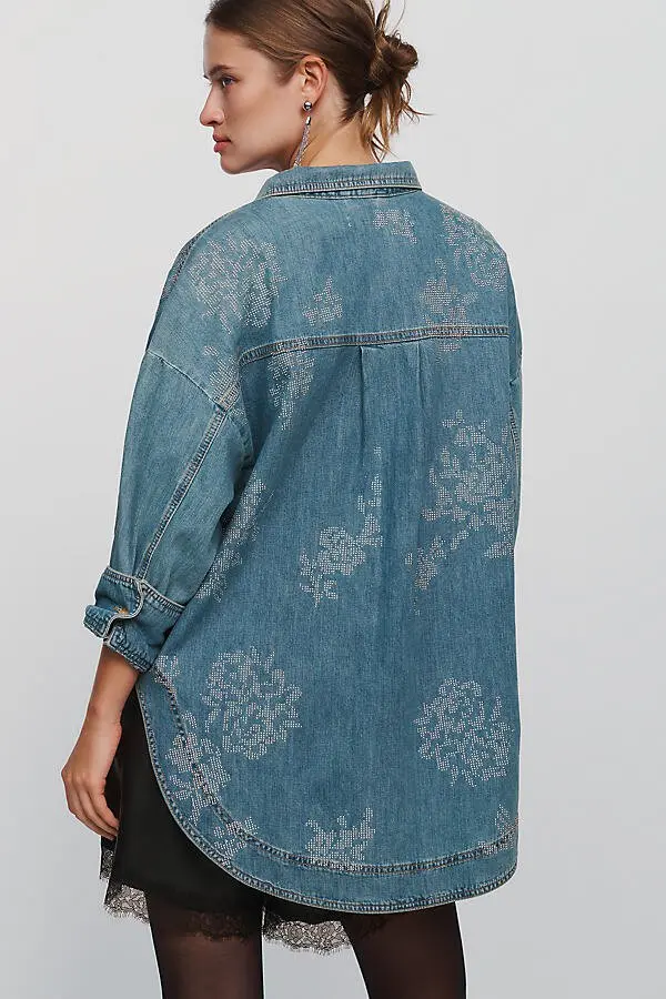 PILCRO Denim Floral Buttondown Shirt