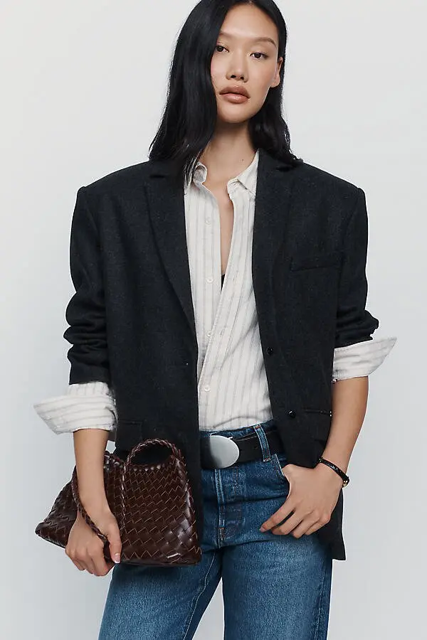 ANINE BING Qun 100% Wool Blazer Jacket - Grey