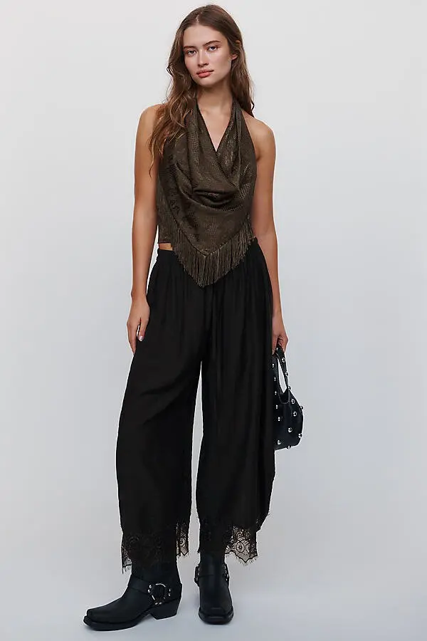 Maeve Sat Cowl Neck Frged Halter Top