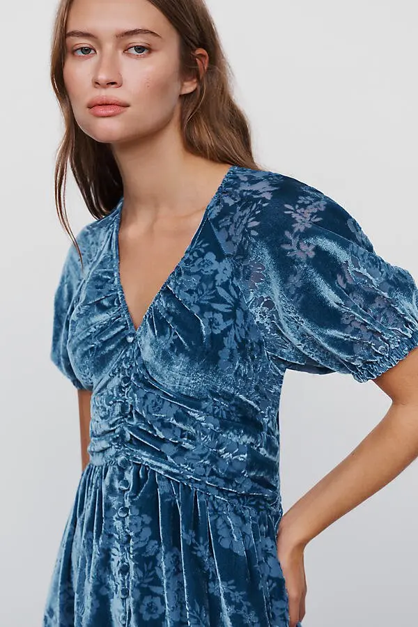 Anthropologie Katera Velvet Button Front Dress
