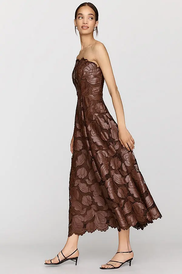 Mac Duggal Faux Leather Strapless Midi Dress