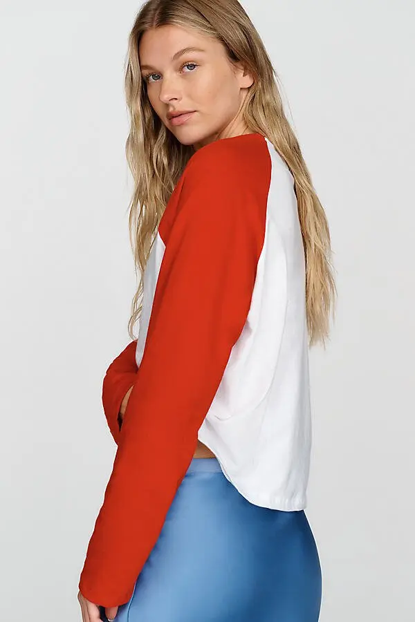 SUNNY SOMEWHERE 100% Cotton Raglan Baseball Tee - Red