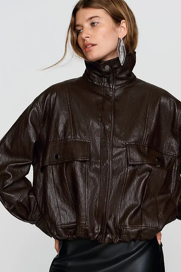 Lna Mercer Faux Leather Funnel Neck Jacket