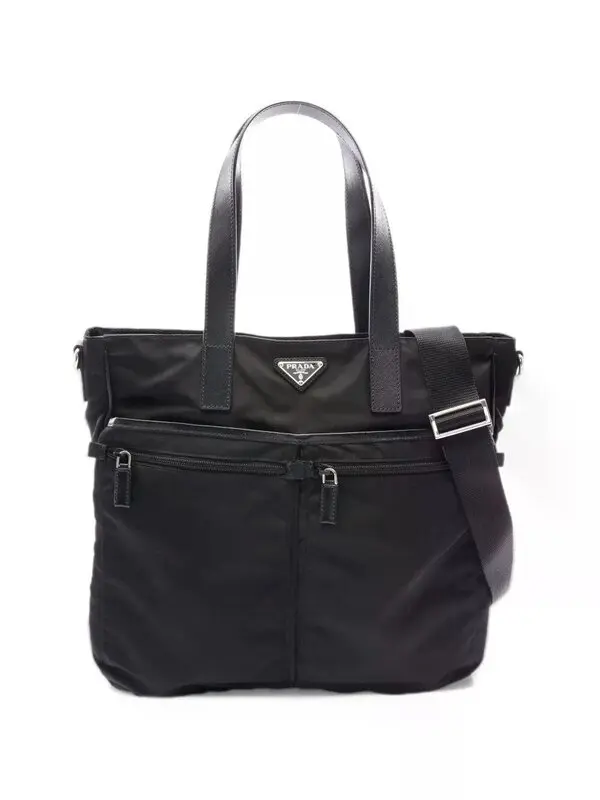 Prada 2010s Triangle Logo Saffiano Leather Tote Bag