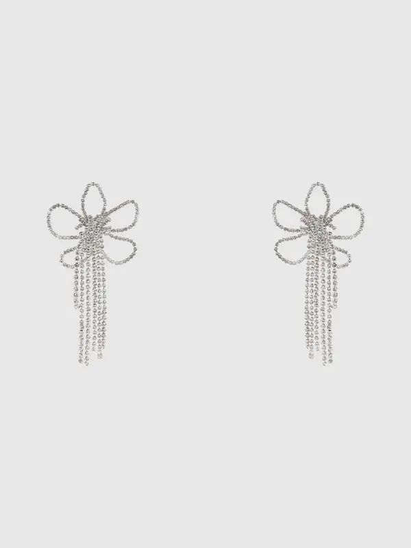 Frederick's Of Hollywood Ziggy Rhinestone Floral Fringe Pasties - Silver