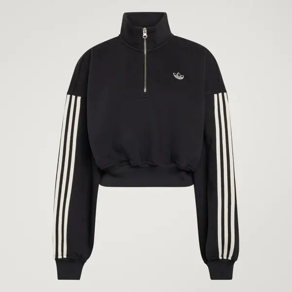 Adidas Adisignature 3 Stripes Firebird Cropped Quarter Zip Pullover - Black