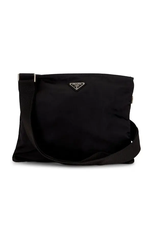 Prada Tessuto Mini Flat Messenger Bag - Black