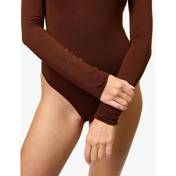 GRACE FAENA Cowl Embellished-cuffs Jersey Bodysuit