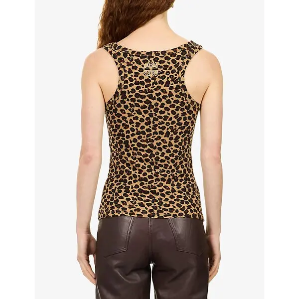 NEVER FULLY DRESSED Print Scoop-neck Ribbed Tank Top