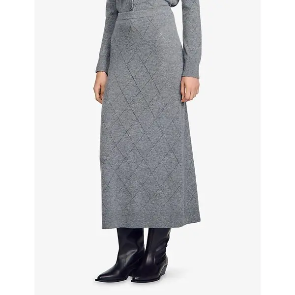 Sandro Pointelle-knit Elasticated-waist Wool And Cashmere Maxi Skirt