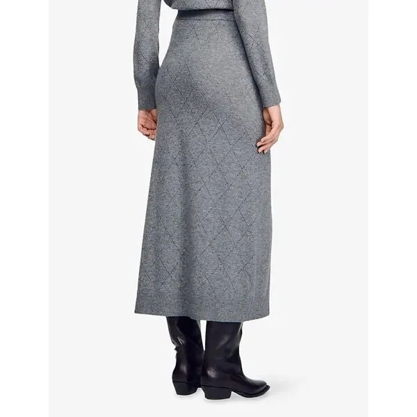 Sandro Pointelle-knit Elasticated-waist Wool And Cashmere Maxi Skirt