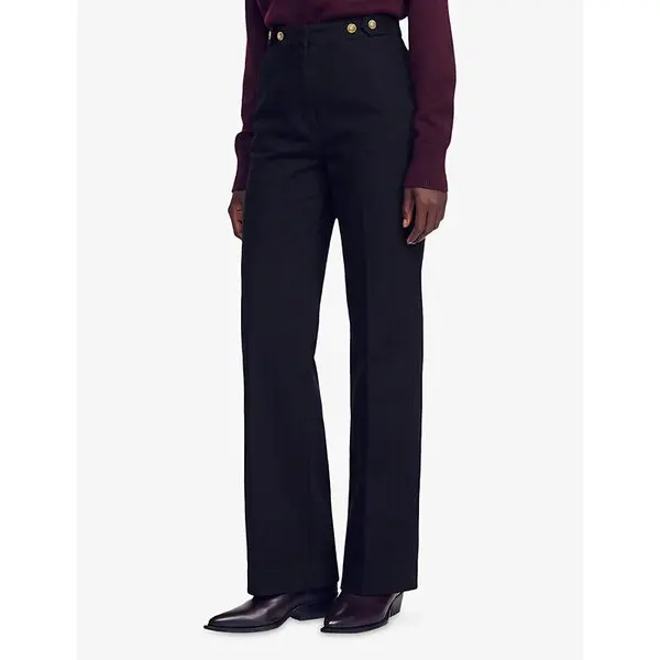 Sandro Button-embellished Wide-leg High-rise Jeans