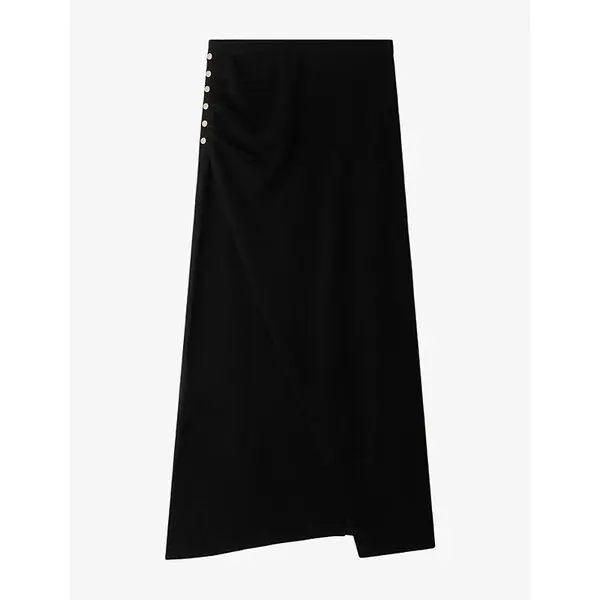 Sandro Gathered Pressed-stud Wool And Cashmere-blend Midi Skirt