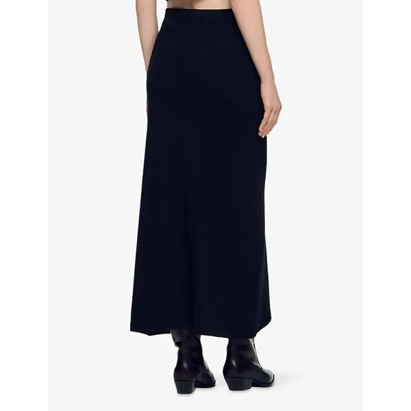 Sandro Gathered Pressed-stud Wool And Cashmere-blend Midi Skirt
