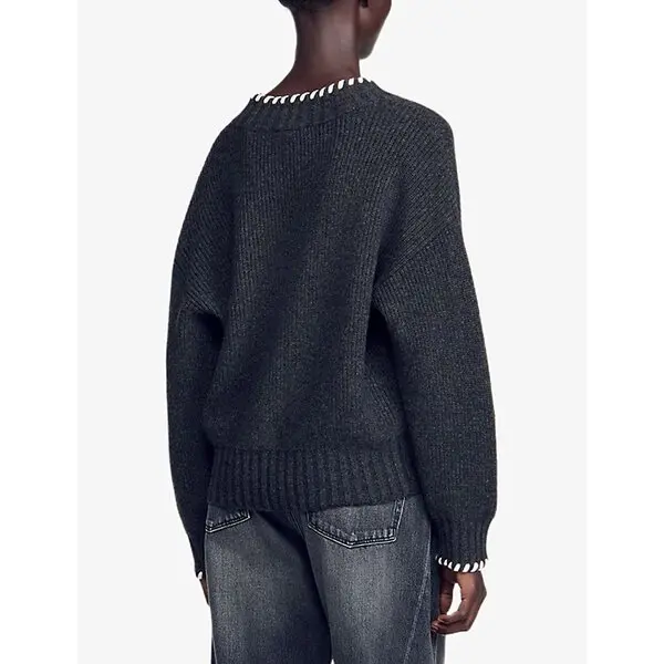Sandro Braided V-neck Wool-blend Jumper - Grey