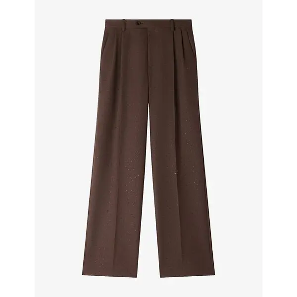 Sandro Rhinestone-embellished Straight-leg High-rise Wool-blend Trousers