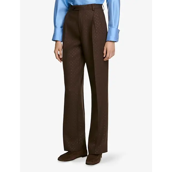 Sandro Rhinestone-embellished Straight-leg High-rise Wool-blend Trousers
