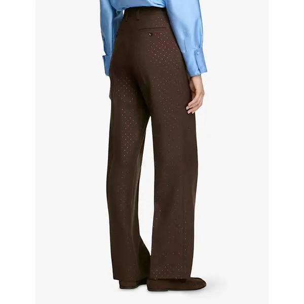 Sandro Rhinestone-embellished Straight-leg High-rise Wool-blend Trousers
