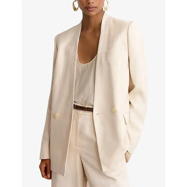 REISS Juniper Collarless Stripe-jacquard Woven Blazer