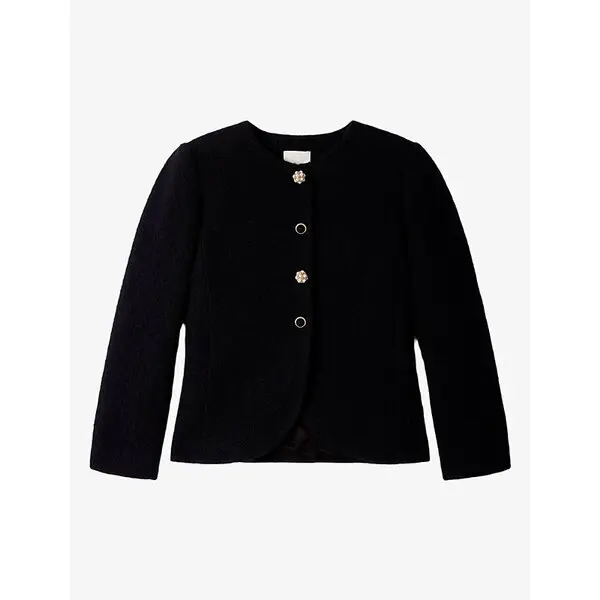 Sandro Button-embellished Round-neck Tweed Jacket - Black
