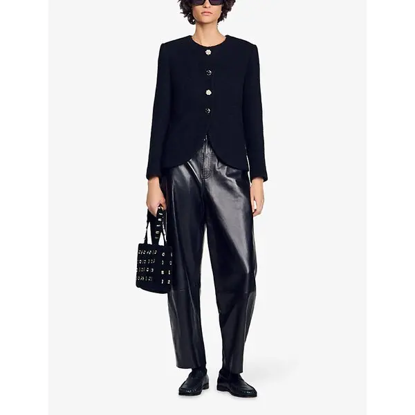 Sandro Button-embellished Round-neck Tweed Jacket