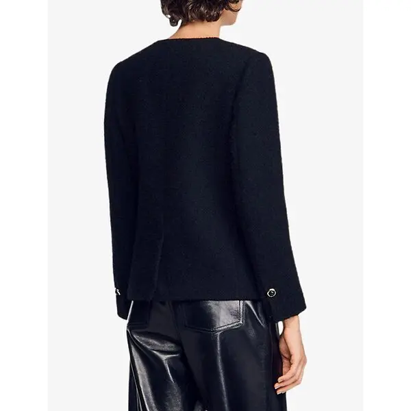 Sandro Button-embellished Round-neck Tweed Jacket