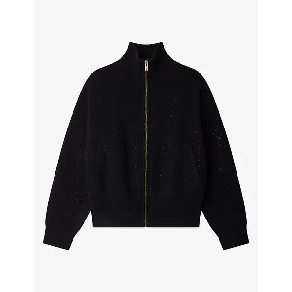 Sandro Rhinestone-embellished Relaxed-fit Knitted Cardigan - Black
