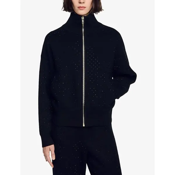 Sandro Rhinestone-embellished Relaxed-fit Knitted Cardigan