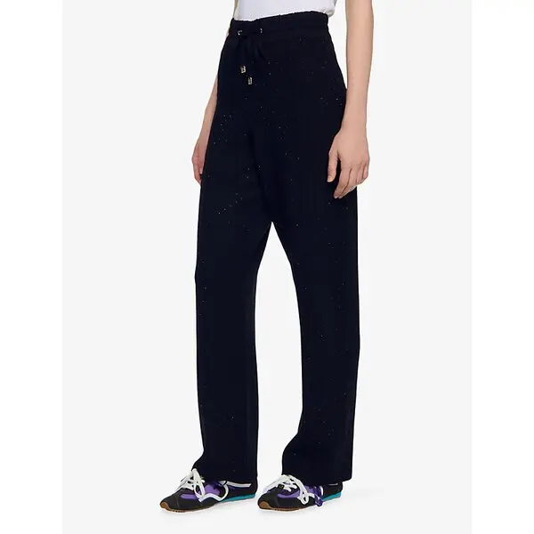 Sandro Rhinestone Drawstring-waist Cashmere-blend Jogging Bottoms