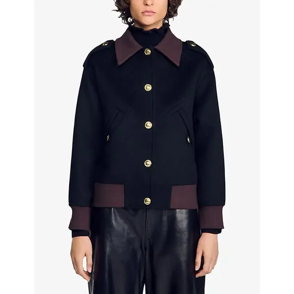 Sandro Contrast-trim Regular-fit Wool Jacket